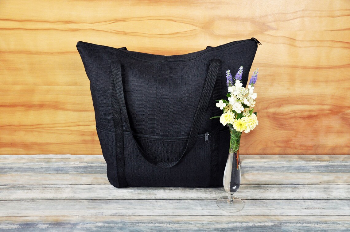 Large Black Tote Bag, Zippered Travel Bag, Large Zipper Purse With ...