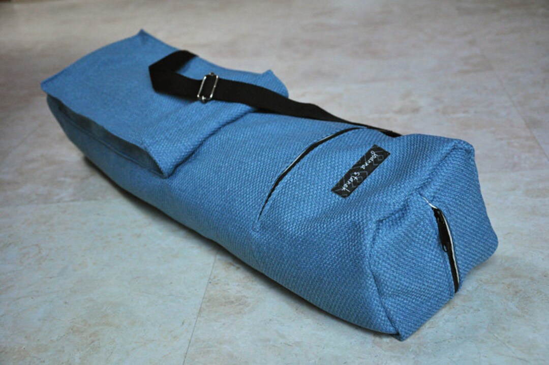 Yoga and Pilates Mat Bag, Sturdy Blue Weaved Yoga Tote Bag, Textured ...