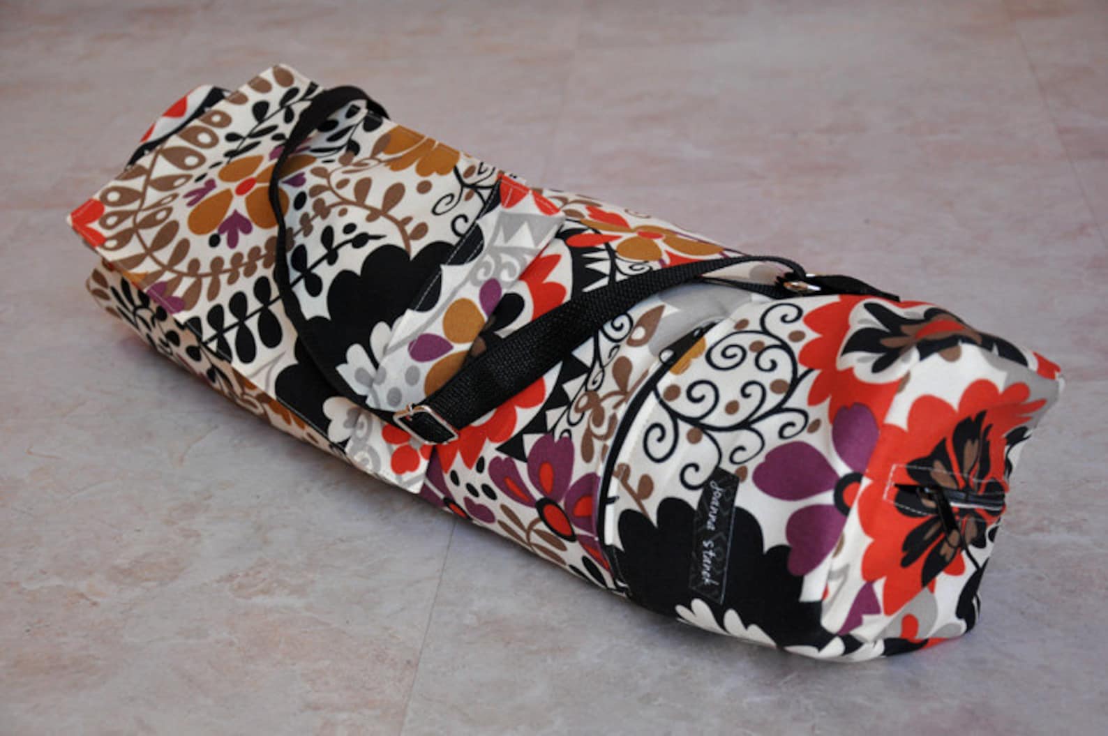 Yoga and Pilates Mat Bag, Black, Red, White, Purple, and Gold Floral ...