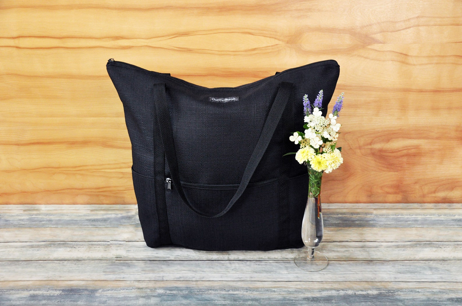 Large Black Tote Bag, Zippered Travel Bag, Large Zipper Purse With ...