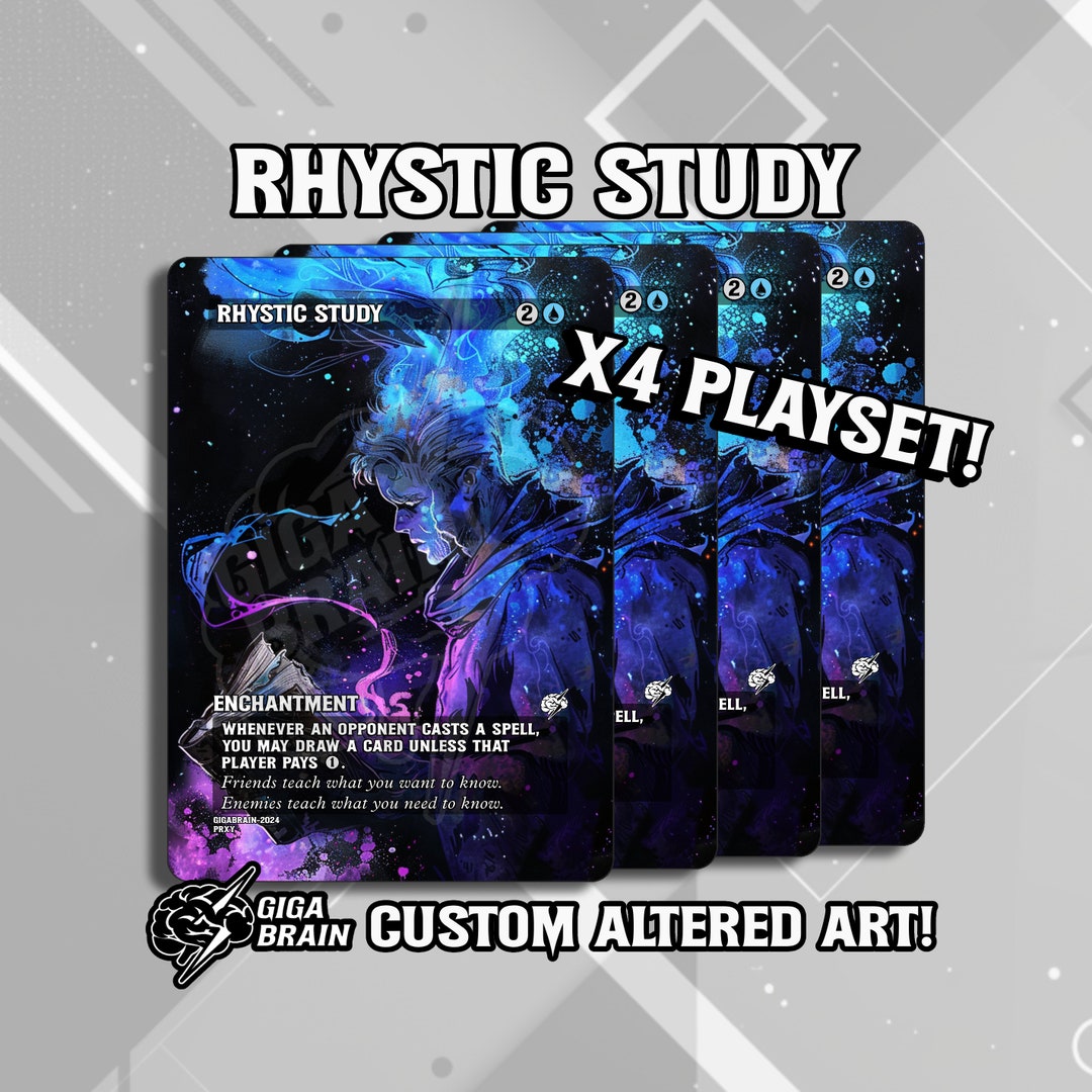 Rhystic Study Premium Altered Full Art Custom MTG Proxy Printed on Authentic S30 Blue-core ...