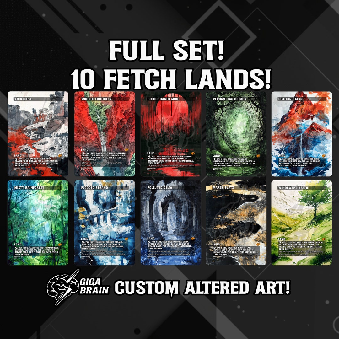 Fetch Lands, Set of 10 Premium Altered Full Art Custom MTG Proxies ...