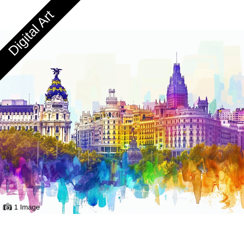 Madrid Landmarks Art Vibrant Madrid Cityscape Painting Iconic Madrid Architecture Artwork Madrid ...