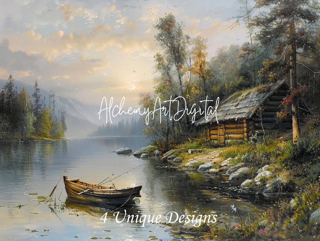 Fishing Boat Painting Boat on A Lake Artwork Lake Fishing Boat Art Boat ...