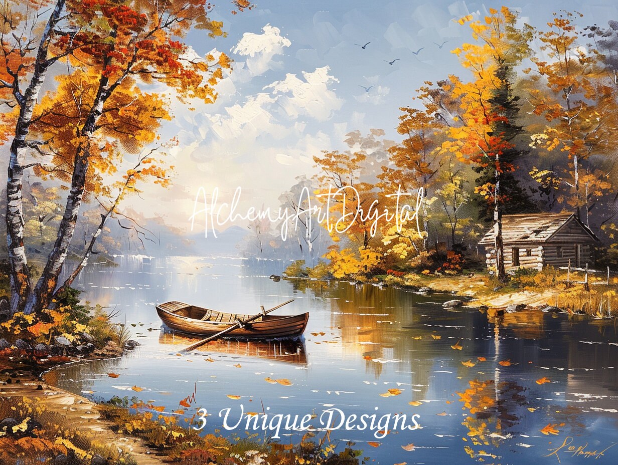 Rowing Boat Painting Boat on A Lake Artwork Lake Landscape With Rowing ...