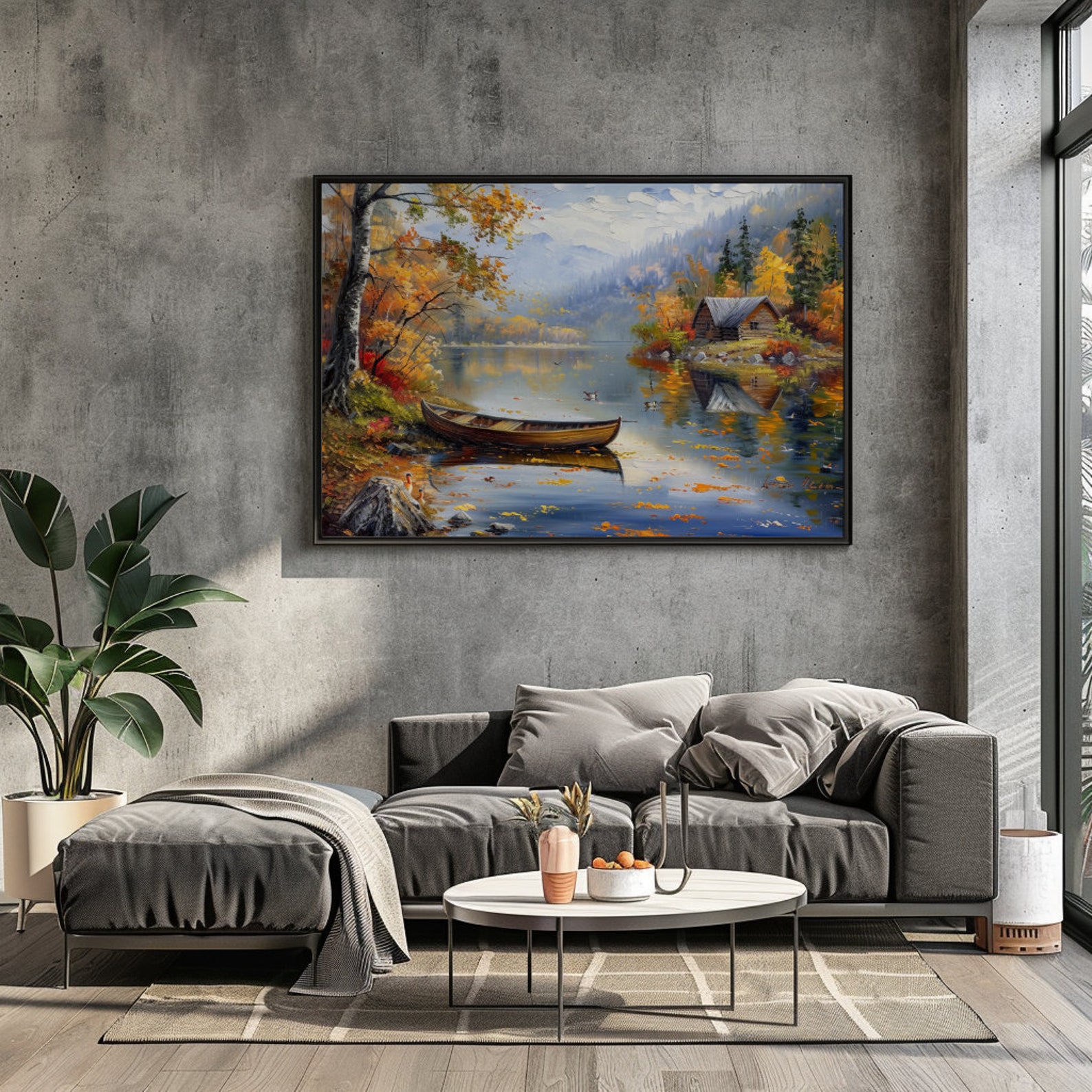 Rowing Boat Painting Boat on A Lake Artwork Lake Landscape With Rowing ...