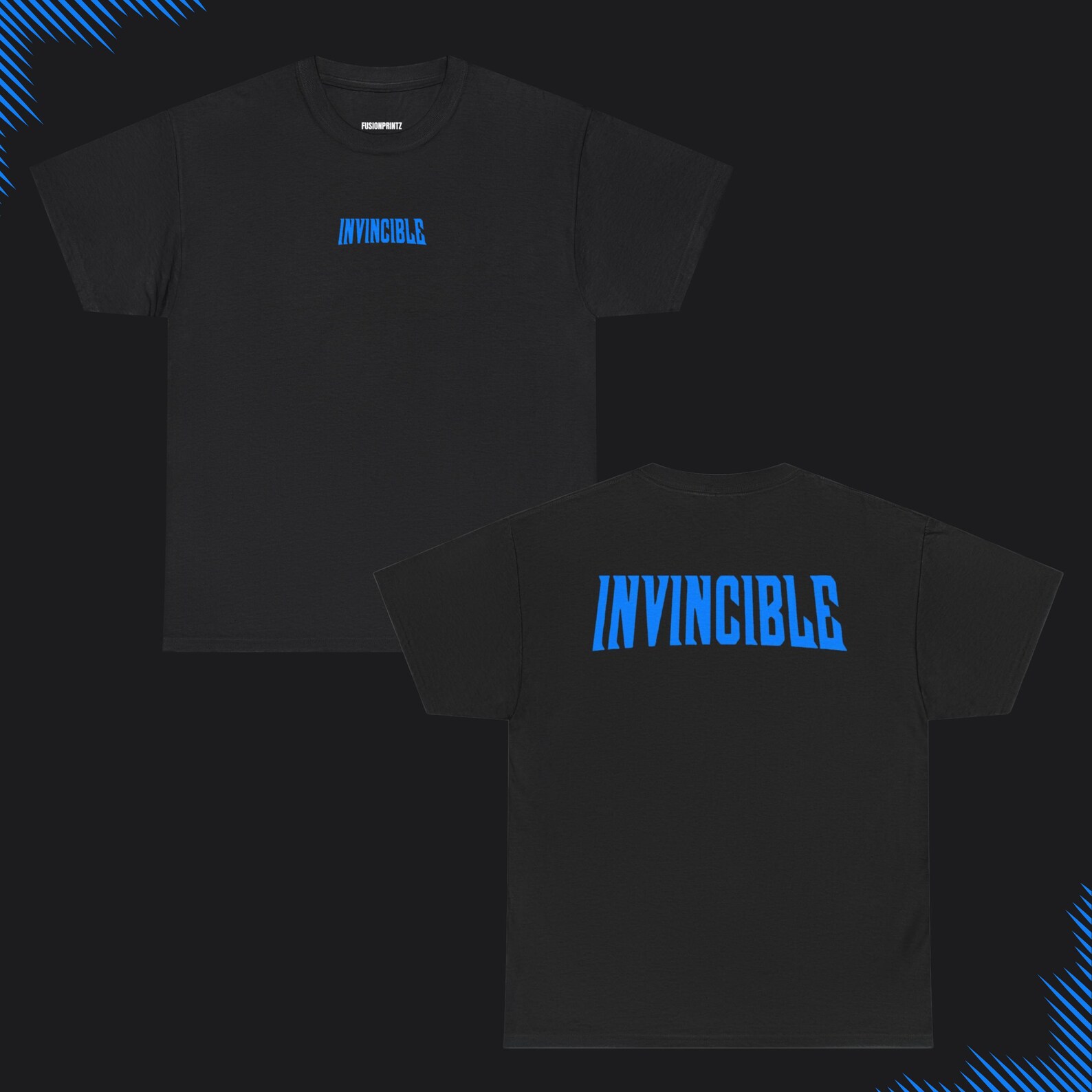 Blue Logo Invincible Graphic T-shirt, Back and Front Print, Superhero ...