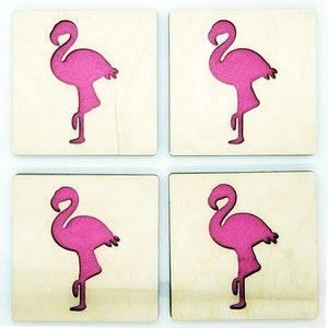4 Flamingo Coasters Laser Cut Wood Natural Eco-friendly Waterproof ...