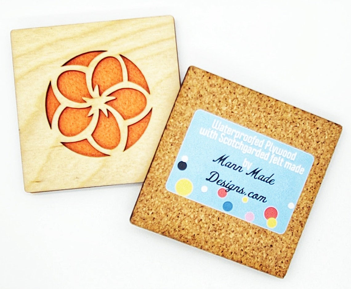 4 Flower Coasters Laser Cut Wood Natural Eco-friendly - Etsy
