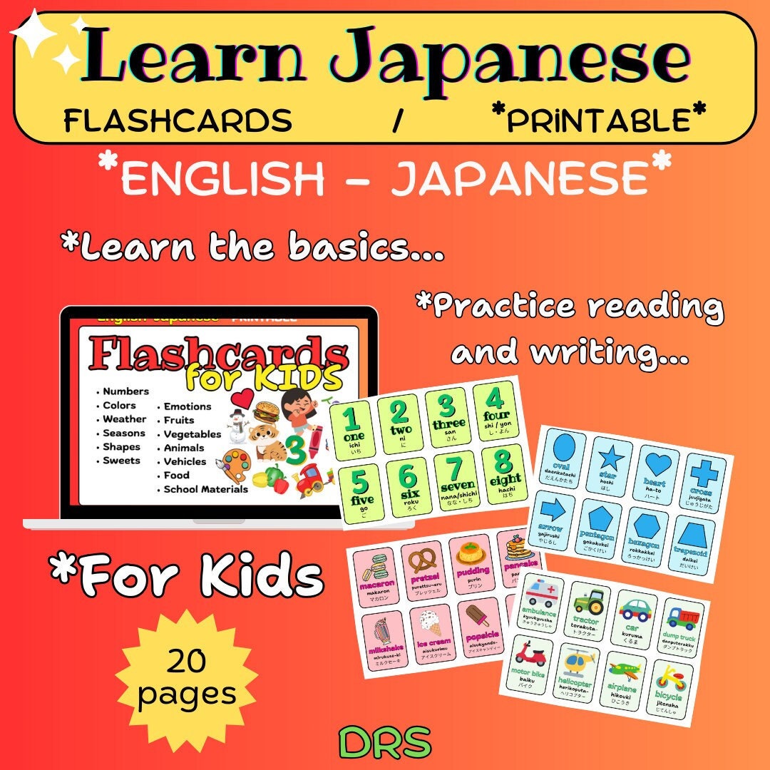 English-japanese Flashcards for Kids (printable) - Etsy