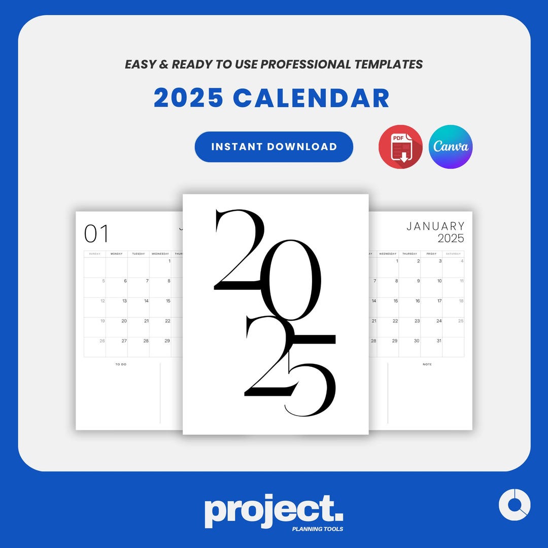 Editable 2025 Calendar - Digital & Printable PDF, Modern Minimalist ...
