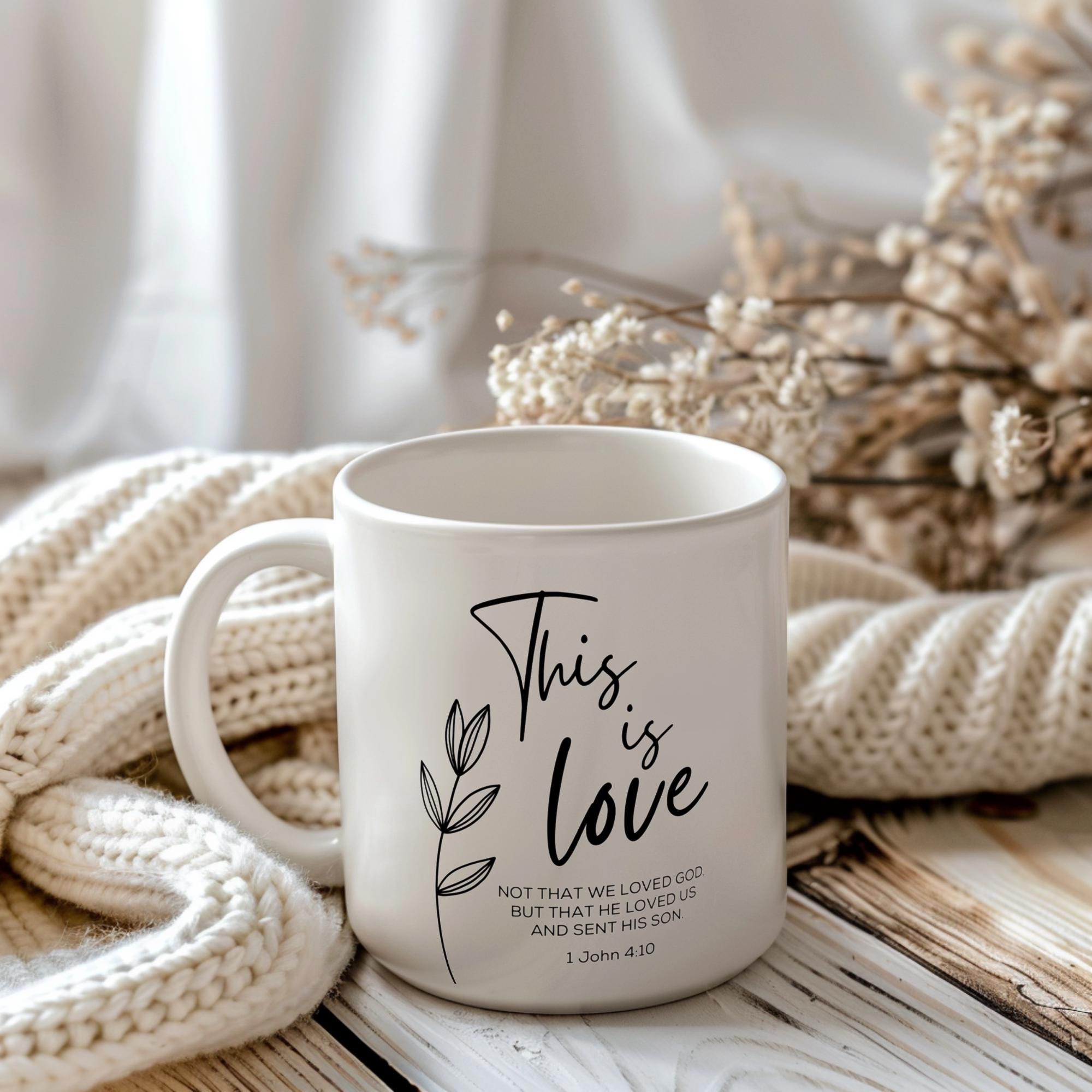 Christian Mug, This is Love, 1 John 4:10 - Inspirational Bible Verse ...