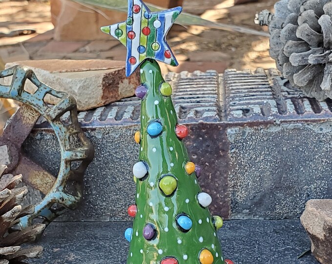 Miniature Ceramic Christmas Tree Decoration With 3D Ornaments and ...