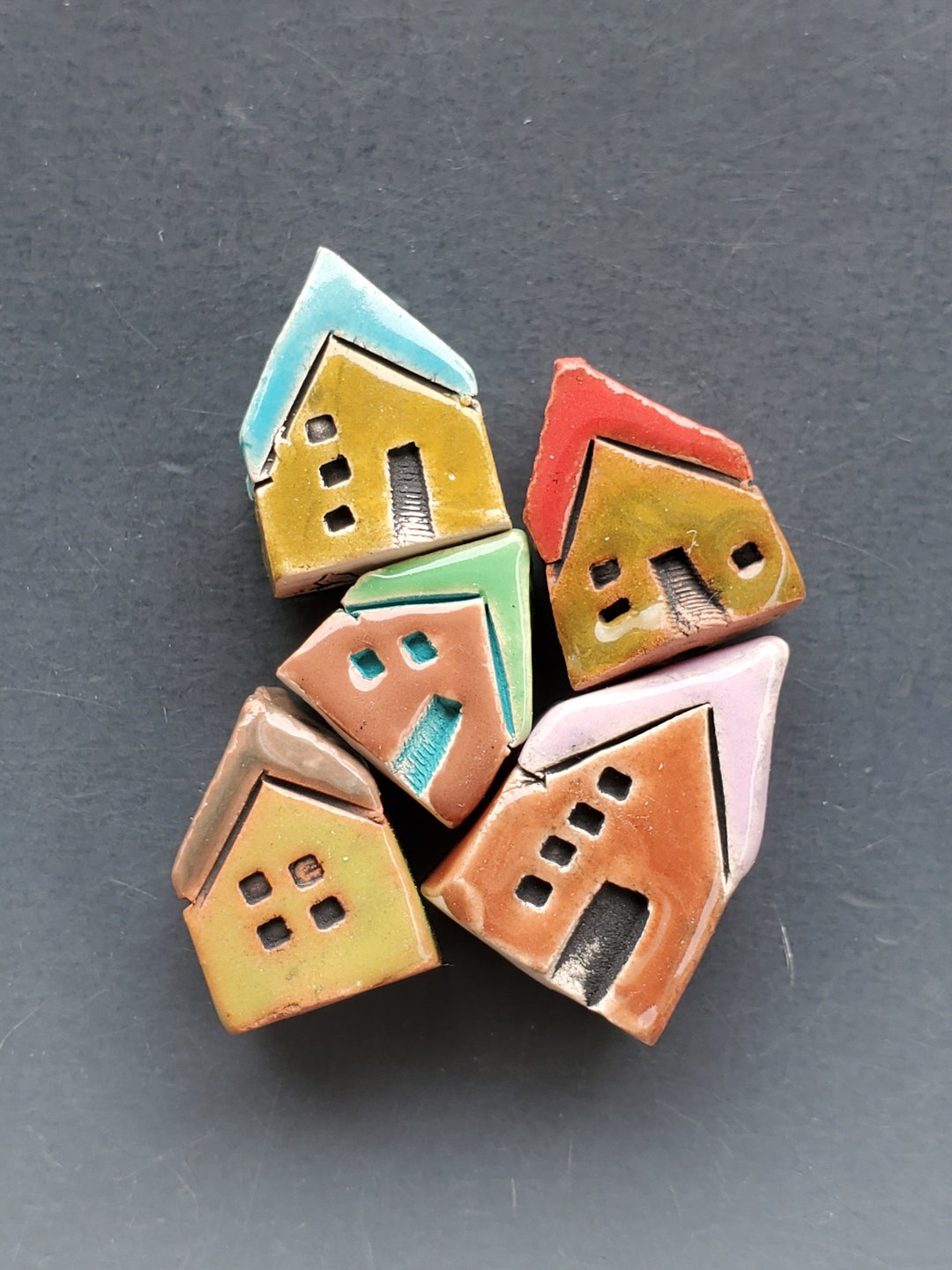 Set of 5 Ceramic House Beads - Etsy