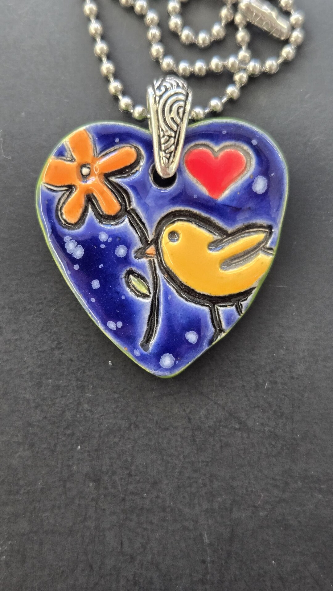 Reversible Handmade Ceramic Heart Pendant With a Pinch Bail and ...