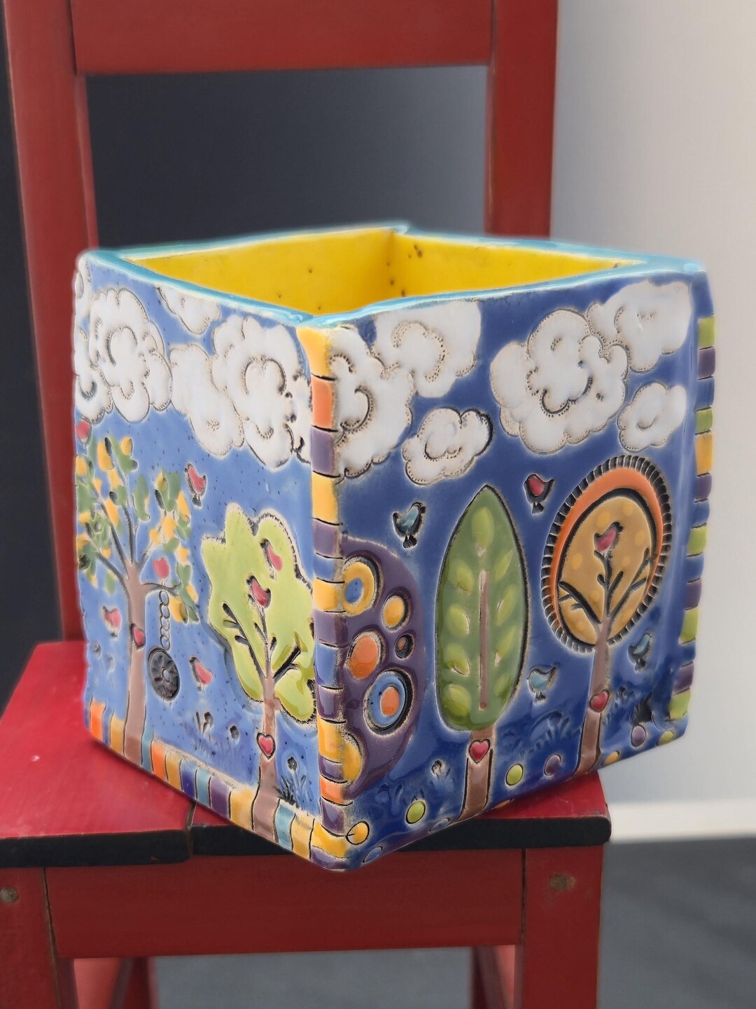 Ceramic Box Covered With Colorful Trees and Clouds - Etsy