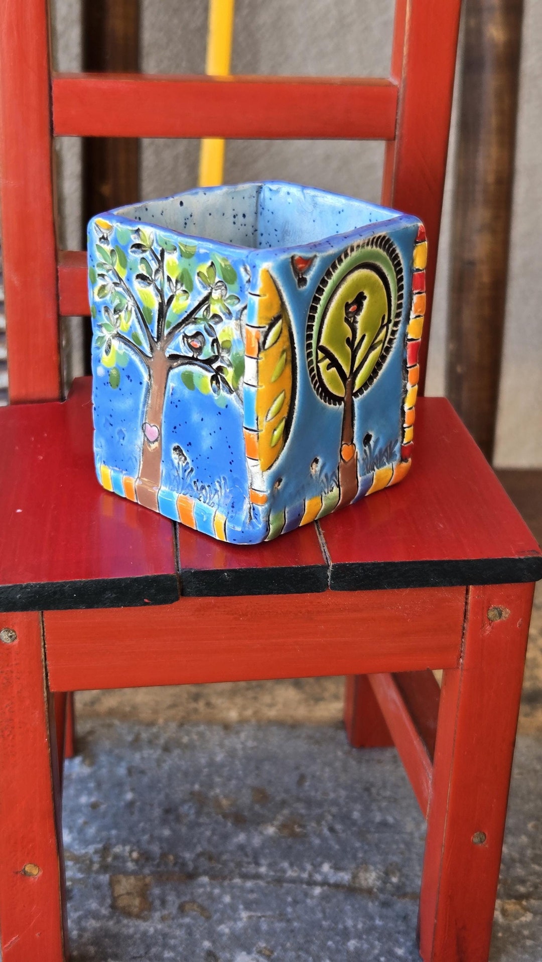 Small Ceramic Box With Colorful Trees - Etsy