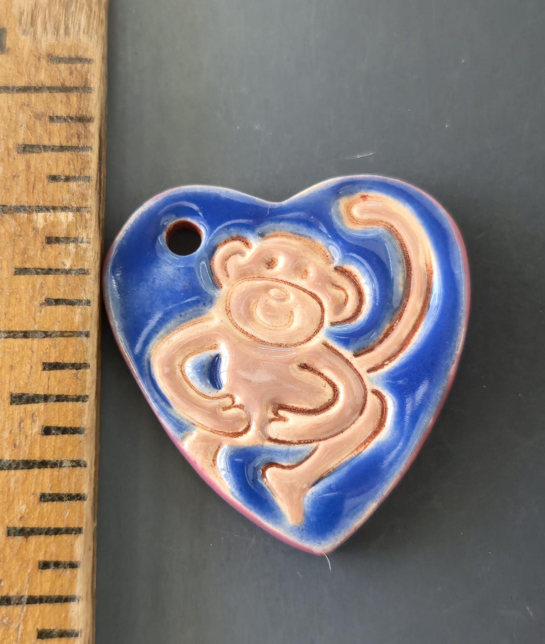 Reversible Ceramic Heart Pendant With a Monkey - Etsy