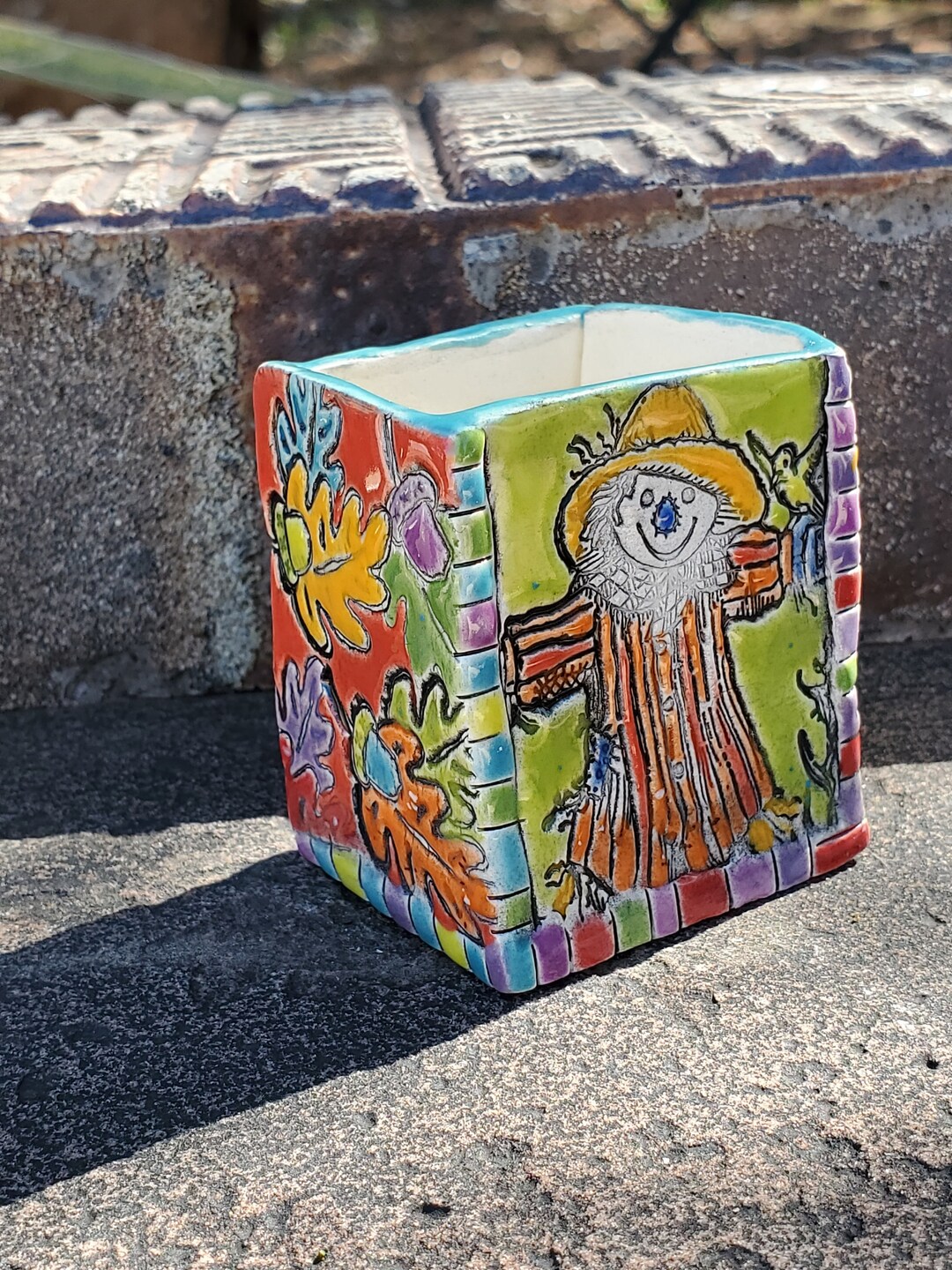 Small Ceramic Box With Acorns Leaves Turkeys and a Scarecrow - Etsy