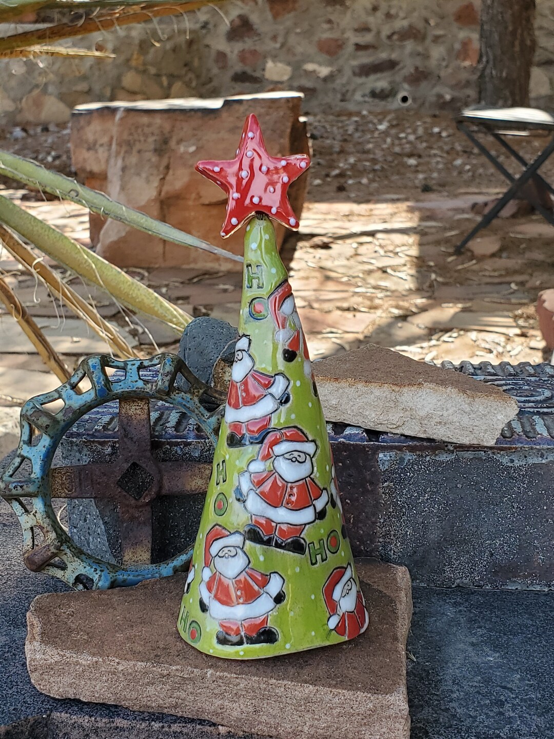 Miniature Ceramic Christmas Tree Decoration With Santas and a - Etsy