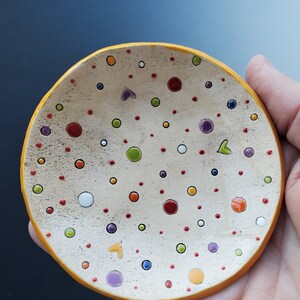 Small Ceramic Plate shallow Bowl. Polka-dotted Dish Front and Back - Etsy