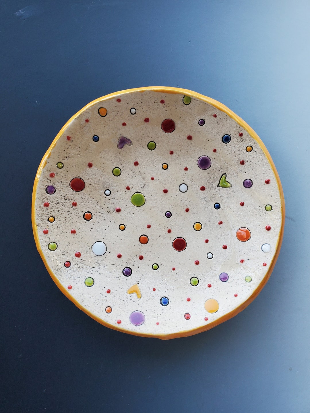Small Ceramic Plate shallow Bowl. Polka-dotted Dish Front and Back - Etsy