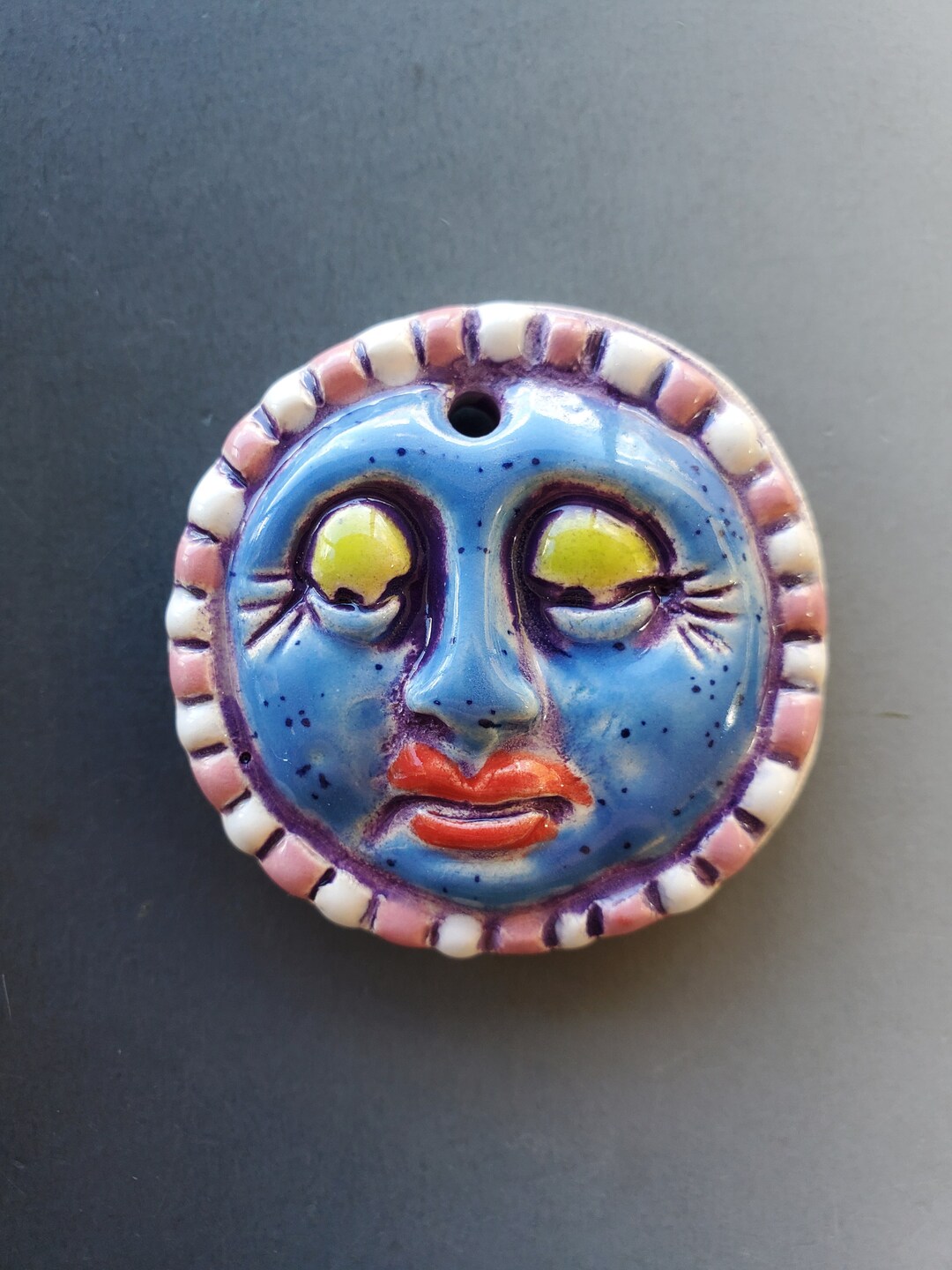 Reversible Ceramic Blue Moon Face Pendant With Sunshine on the Other ...