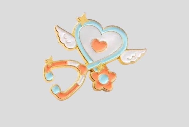 Medical Themed Enamel Pin, Stethoscope Shaped With Heart and Wings ...