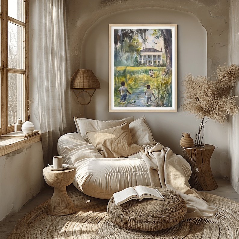 Gullah Geechee Art, Playing in the Field, Lowcountry Art Water Color ...