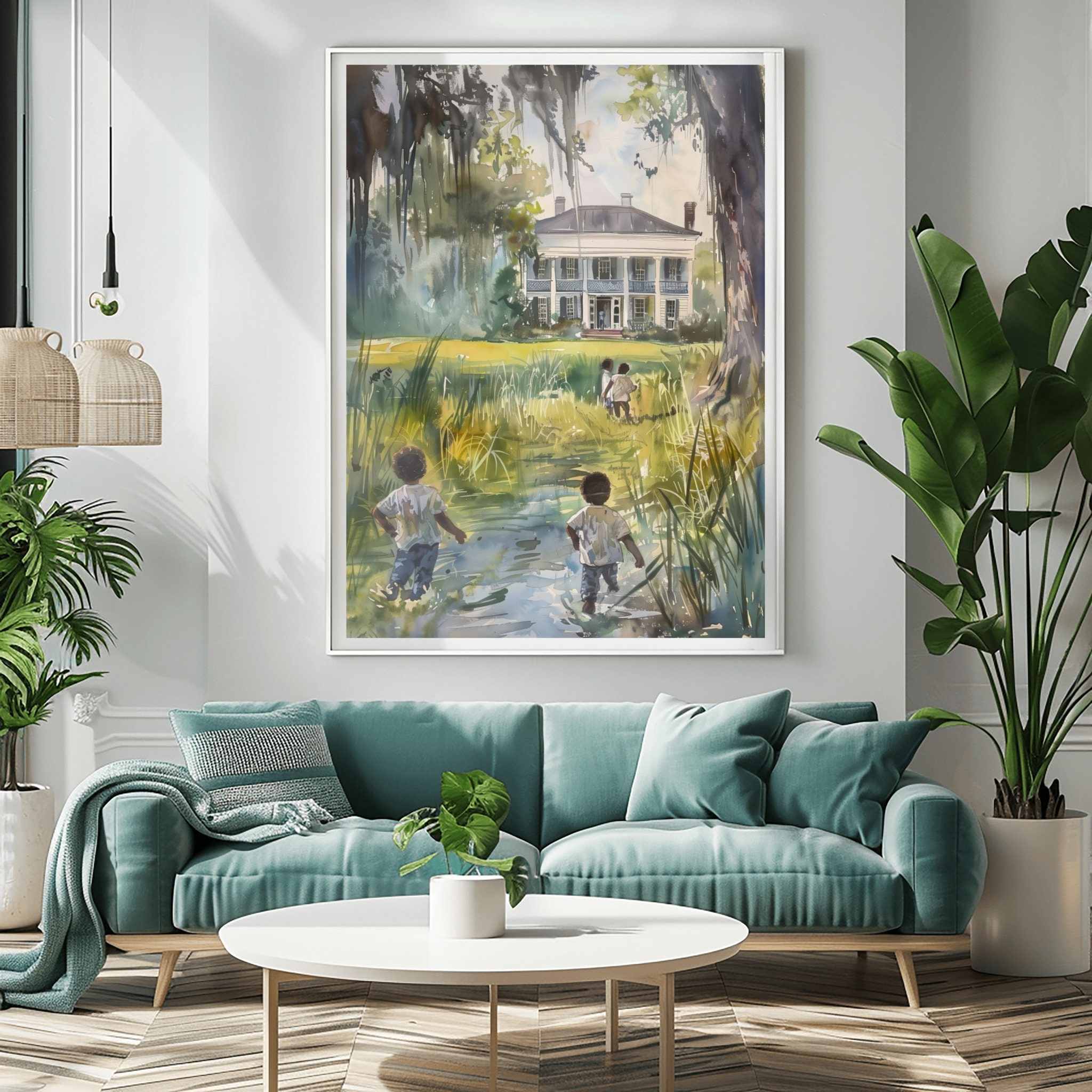 Gullah Geechee Art, Playing in the Field, Lowcountry Art Water Color ...