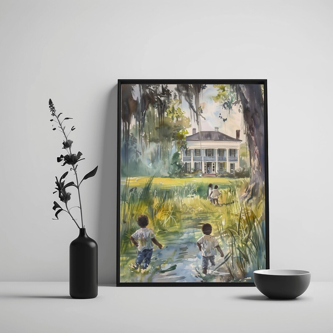 Gullah Geechee Art, Playing in the Field, Lowcountry Art Water Color ...