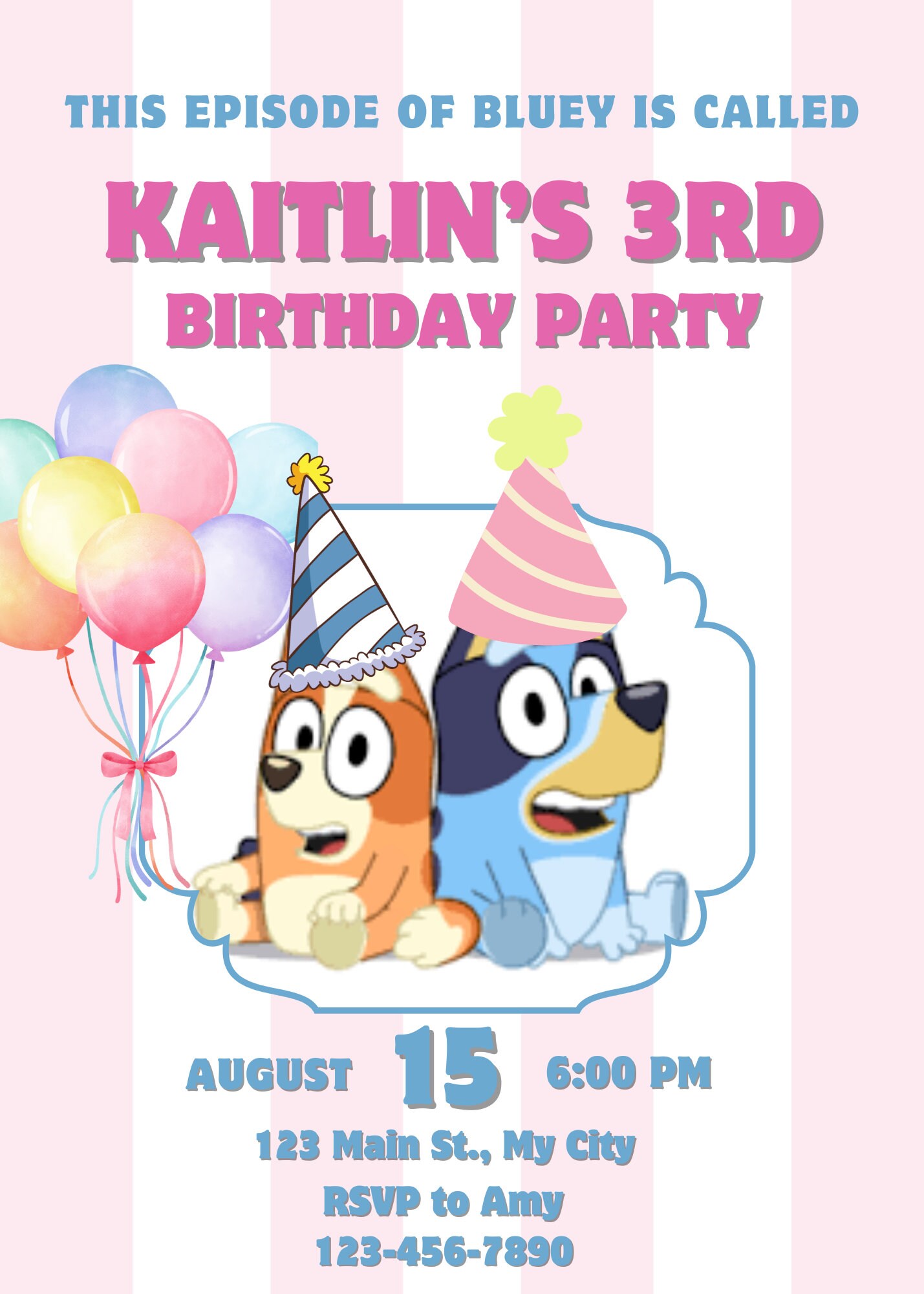 Girl Bluey Birthday Invitation Template Bluey Invitation Digital Bluey ...