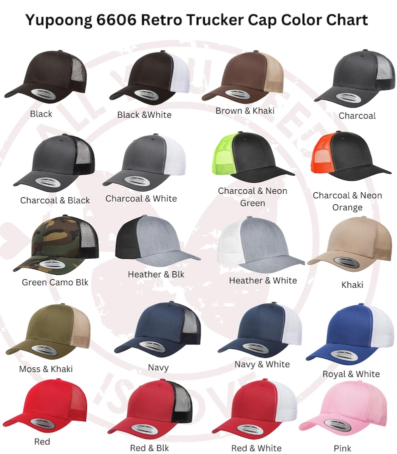 Yupoong 6606 RETRO Trucker Cap Color Guide (chart). 6606 Retro Hat ...