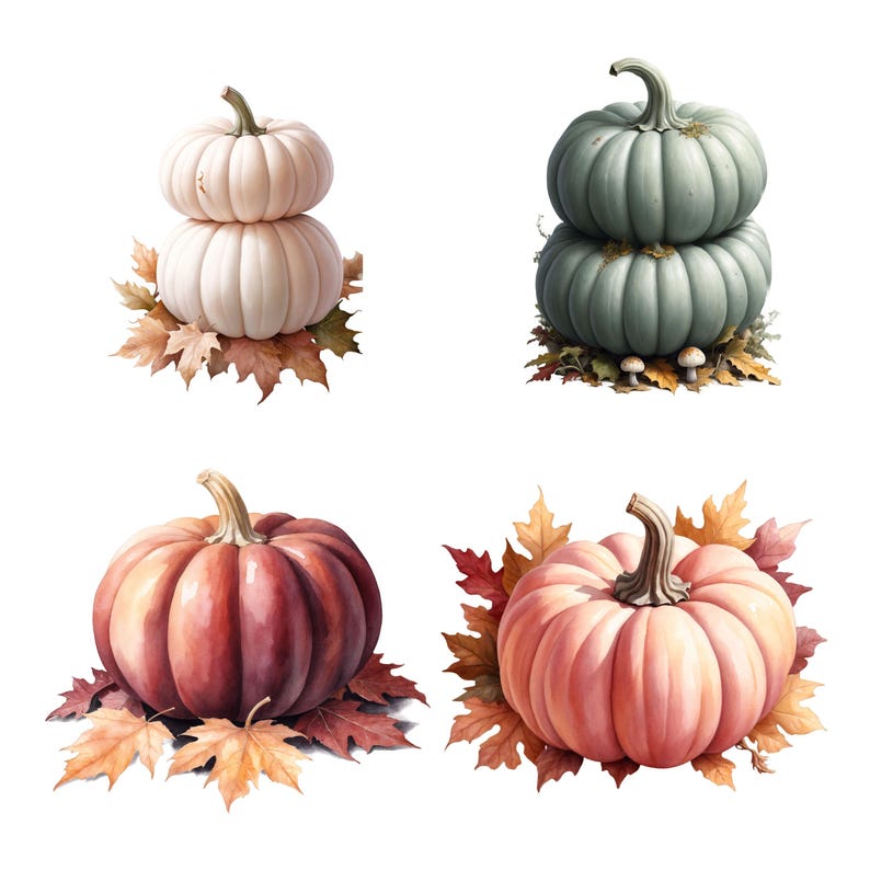 24 Watercolor Pumpkin Clipart PNG Bundle – Fall Pumpkin Digital ...