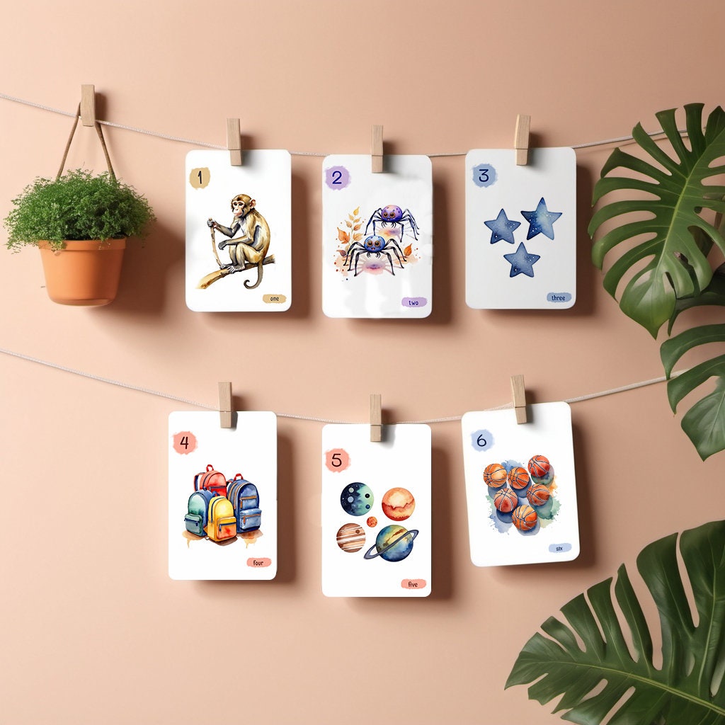 Numbers Flashcards | Number Cards 1-20 | Watercolor Alphabet | Learning ...