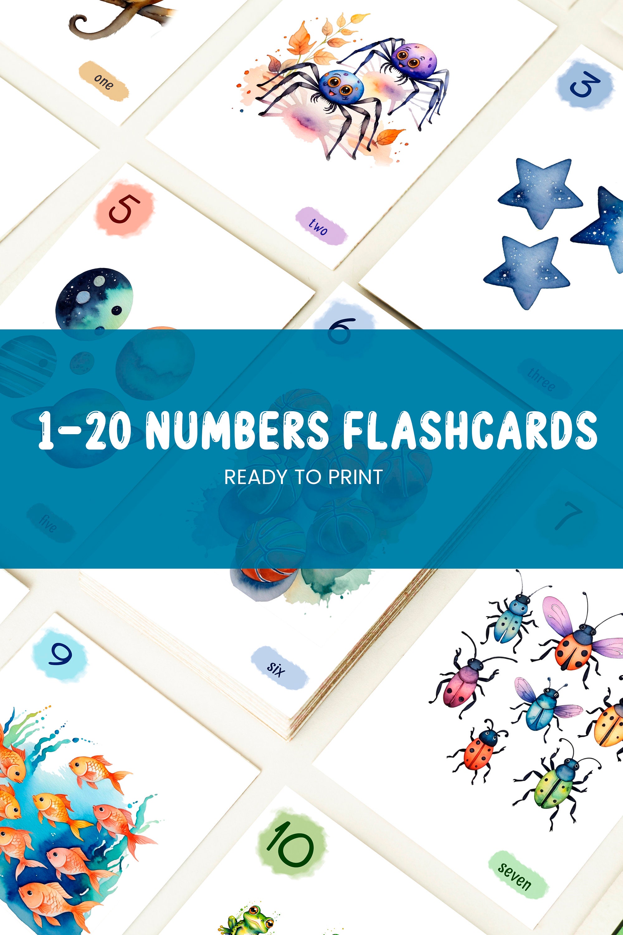 Numbers Flashcards | Number Cards 1-20 | Watercolor Alphabet | Learning ...