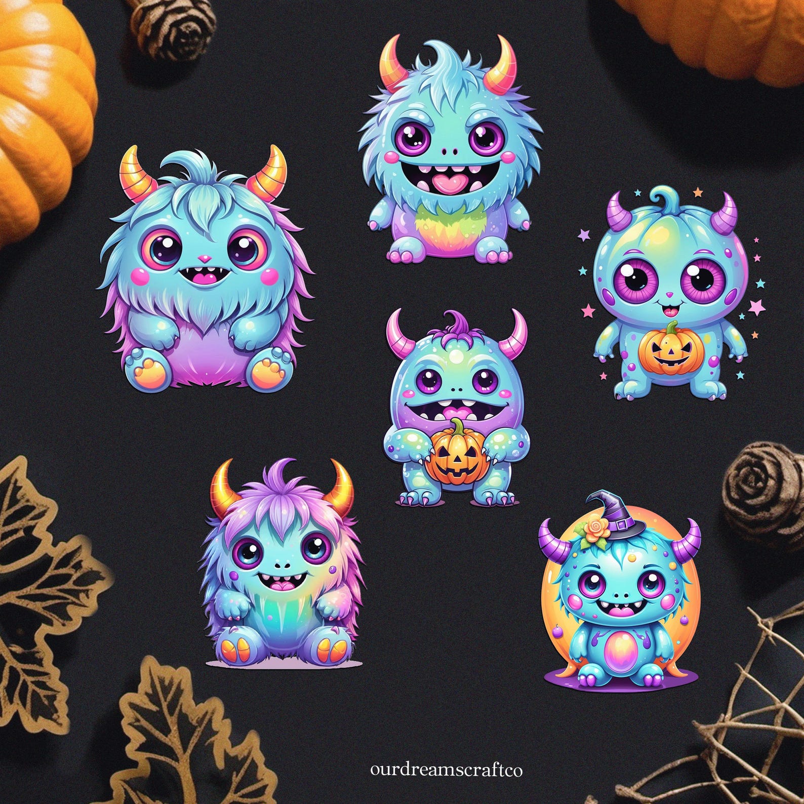 Cute Monsters Clipart | 20 Adorable Halloween Pngs | Digital Download ...