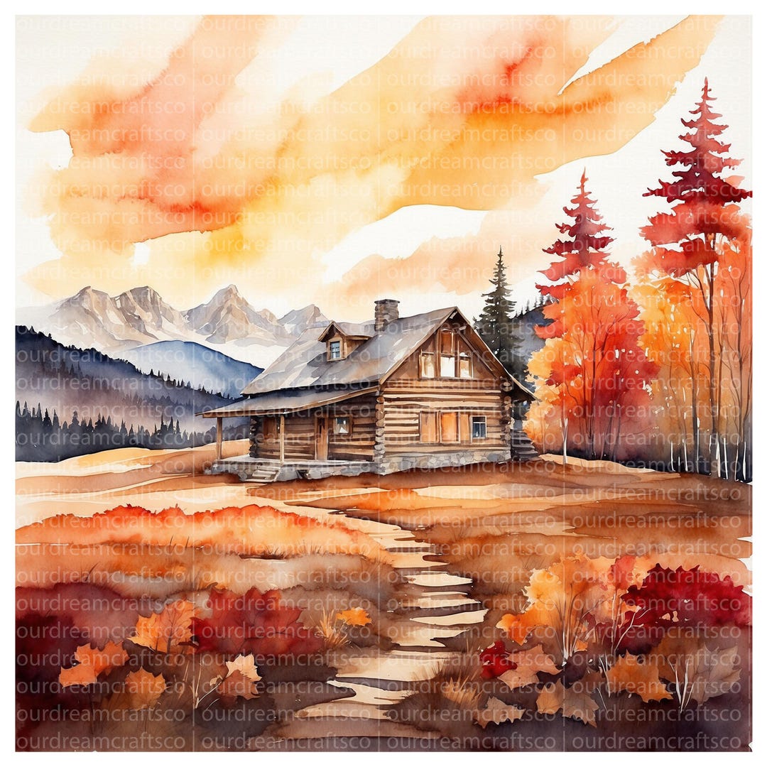 Autumn Valley Watercolor Clipart | Cozy Fall HIGH QUALITY JPEG | Rustic ...