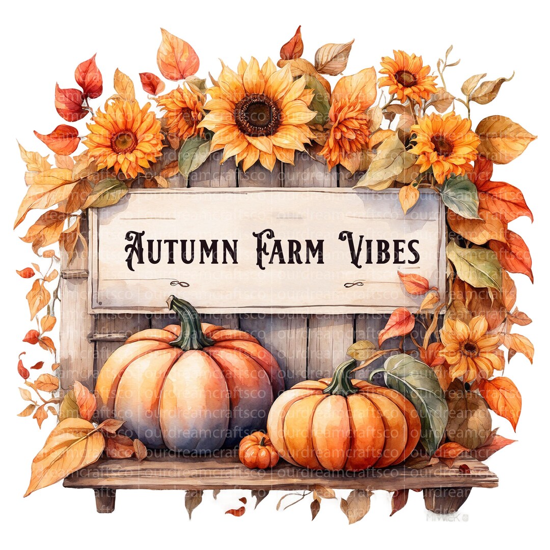 Rustic Autumn Farm Clipart Set: Watercolor Harvest Graphics (digital ...