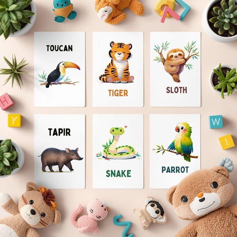 Jungle Animals Flashcards: Preschool & Toddler Learning (digital ...