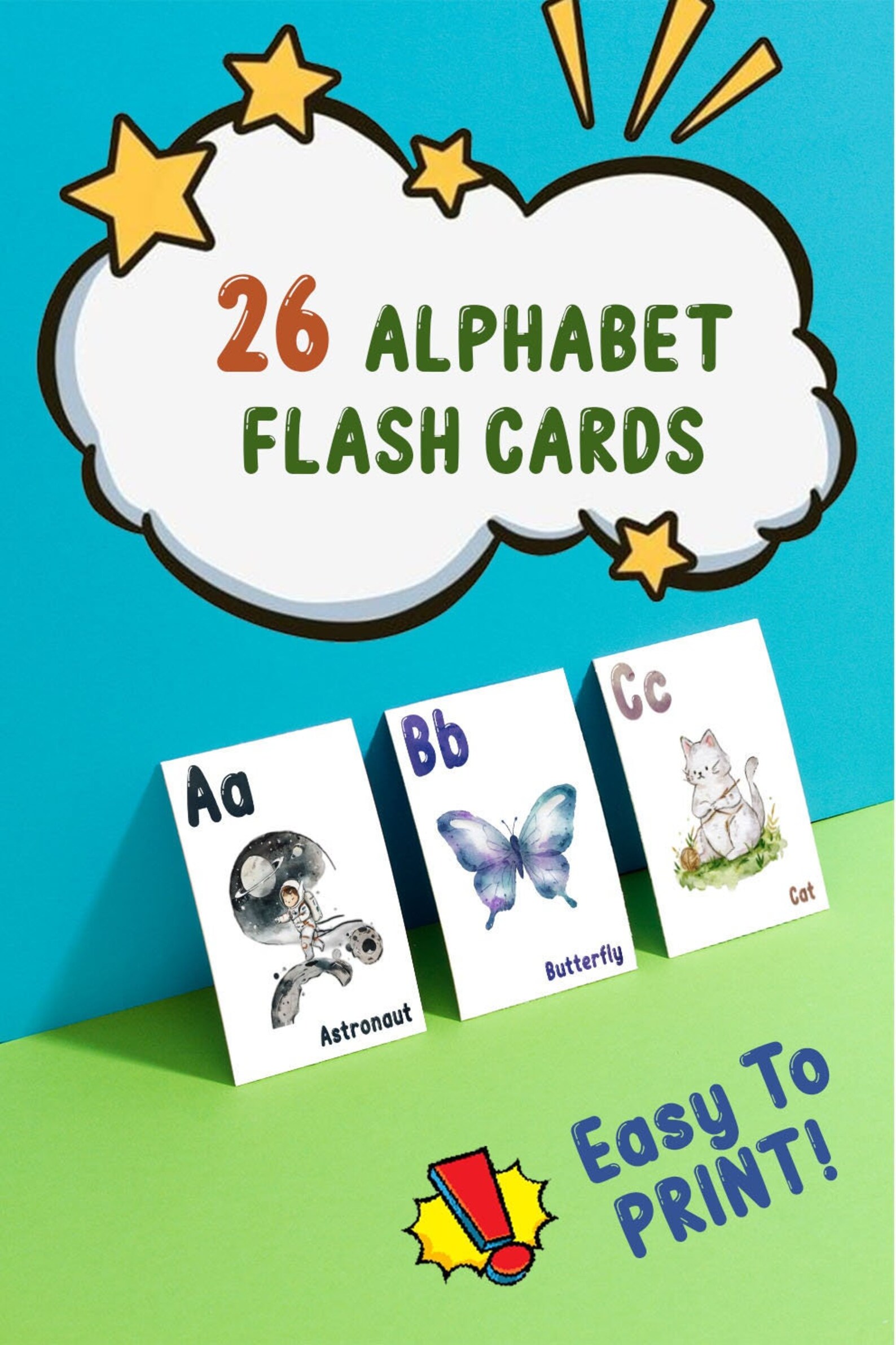 ABC Flashcards | Watercolor Alphabet | Learning Resource | Preschool ...