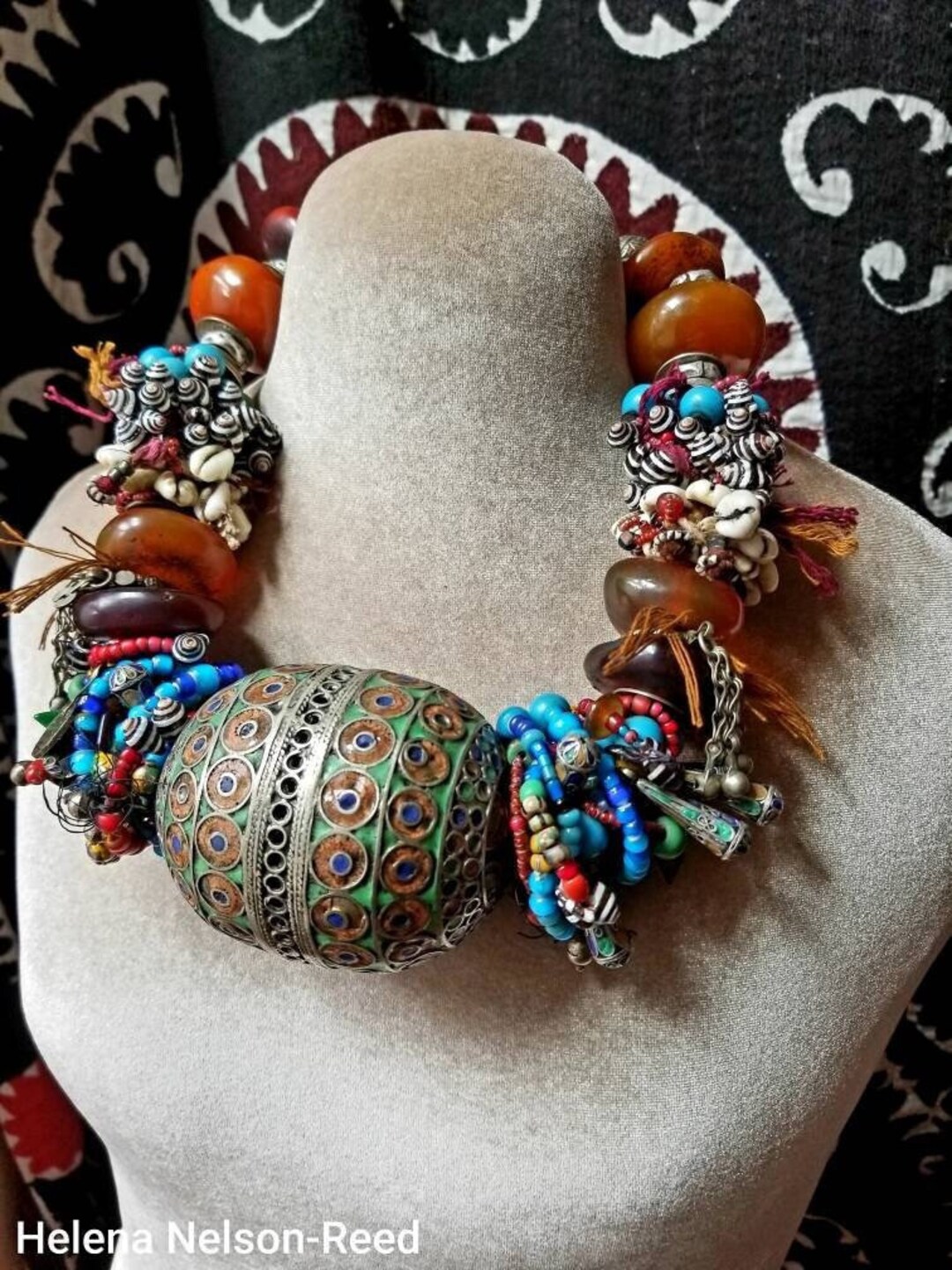 Morocco Bohemian Tribal Traditional Design Necklace, Enameled Focal ...