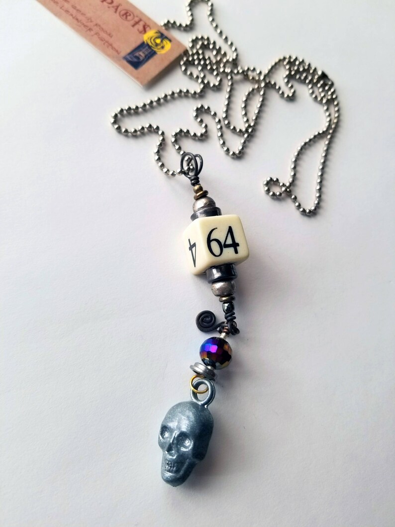 Upcycled Necklace, Vintage Game Cube, Skull Necklace, Found Object ...