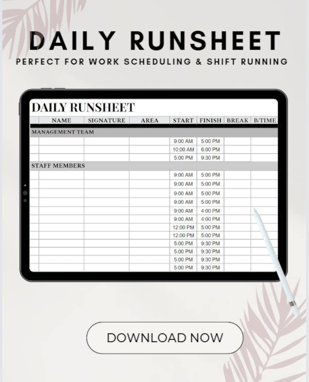 DAILY RUNSHEET [editable/live] - Etsy