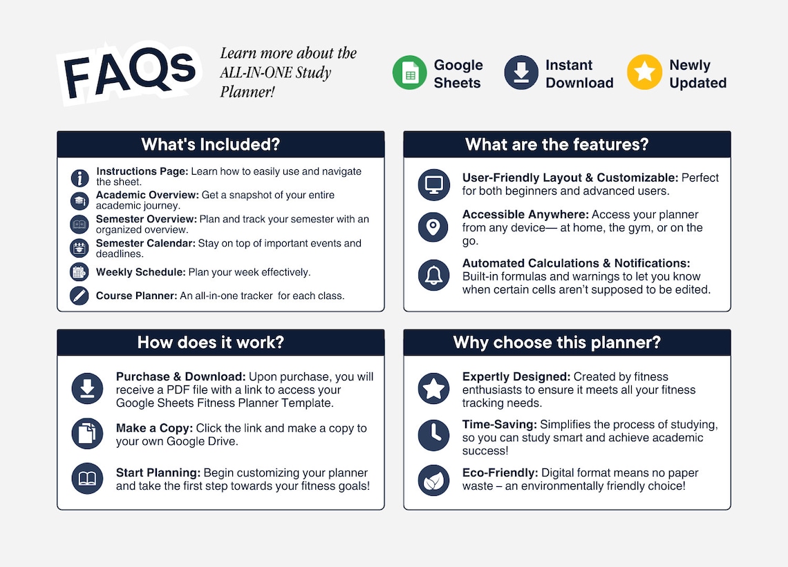 ALL-IN-ONE Study Planner, Google Sheet Template, Academic Organizer ...