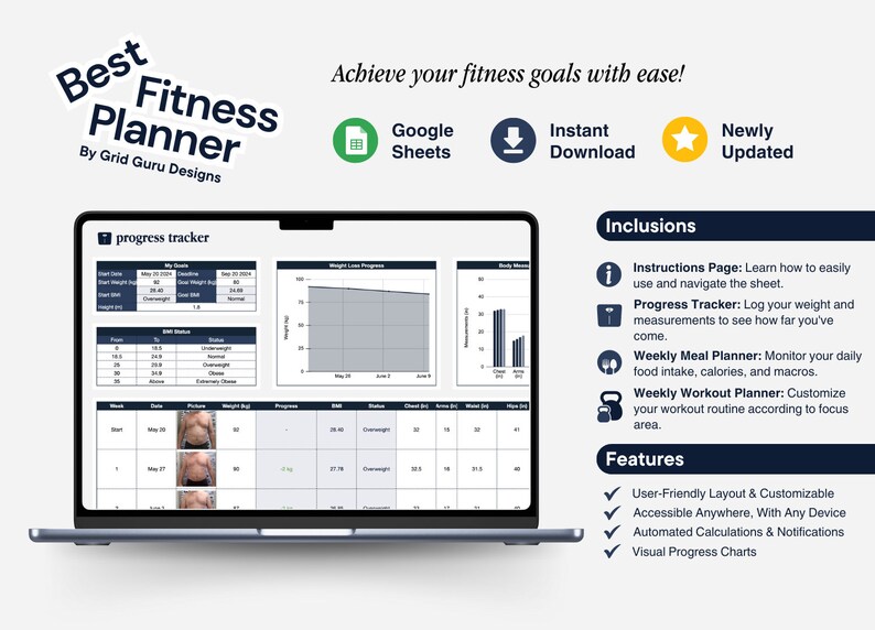 Best Fitness Planner, Google Sheet Template, Visual Progress Tracker ...