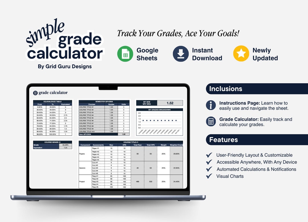 Simple Grade Calculator for School, Easy-to-use Tool for Any Grading System (i.e. GPA, GWA, QPI ...