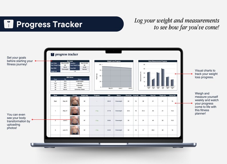 Best Fitness Planner, Google Sheet Template, Visual Progress Tracker, Automated Workout & Meal ...