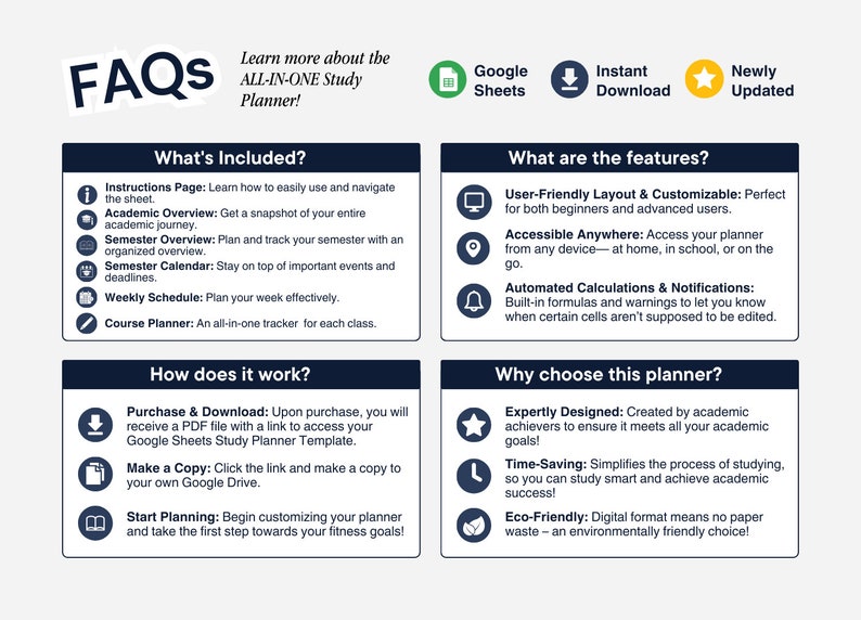 ALL-IN-ONE Study Planner, Google Sheet Template, Academic Organizer ...