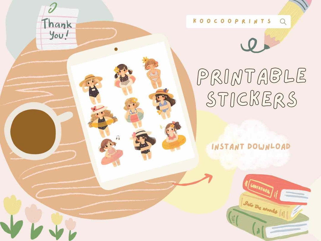 PRINTABLE Cute Girls Summer Party Decorative Stickers Digital Stickers ...